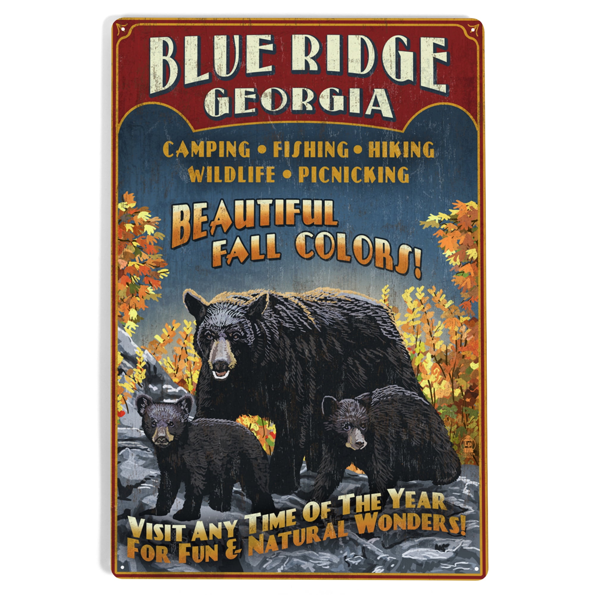 Blue Ridge, Georgia, Black Bear Family Vintage Sign (12x18 Aluminum Art ...