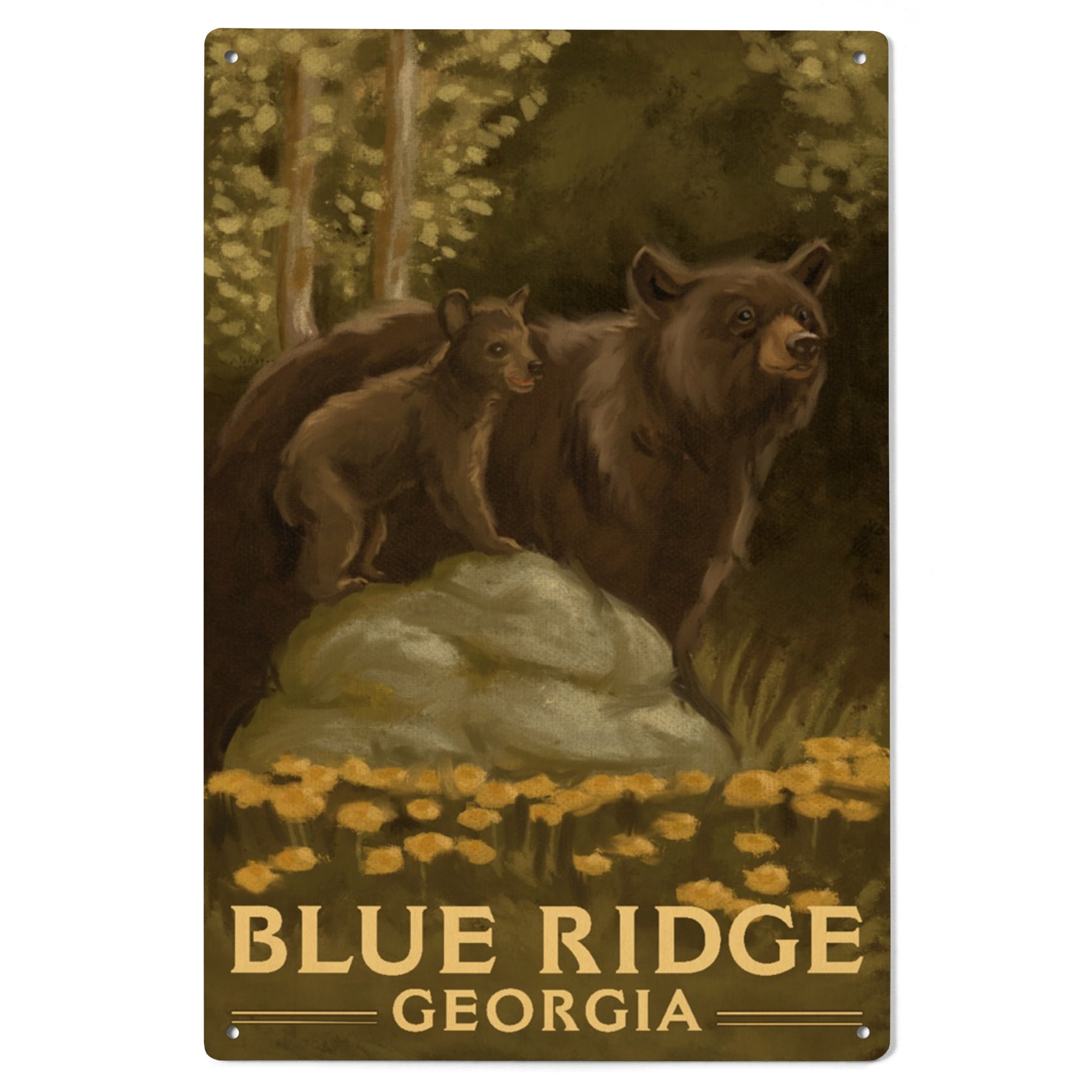 Blue Ridge, Georgia, Black Bears, Oil Painting Birch Wood Wall Sign ...