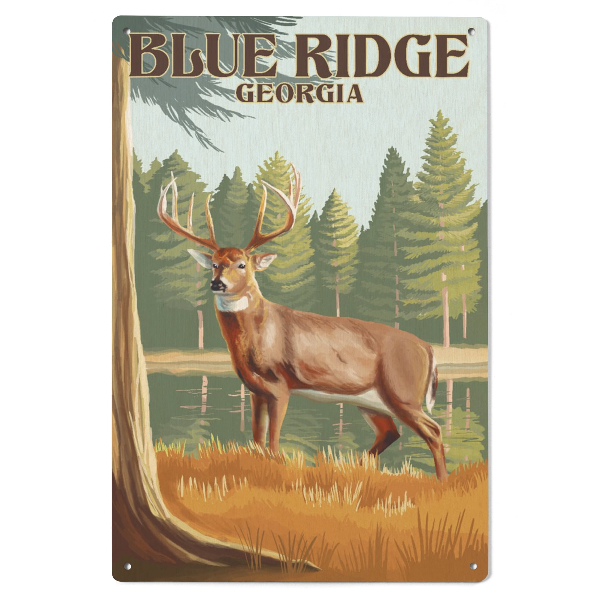 Blue Ridge, Georgia, White Tailed Deer Birch Wood Wall Sign (6x9 Rustic ...