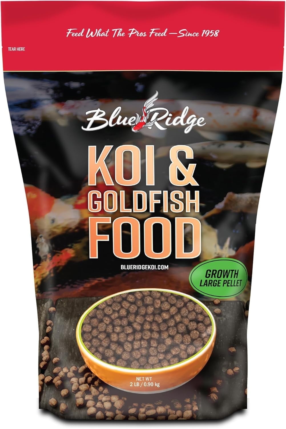 Blue Ridge Koi & Goldfish Fish Food, 2lb Large Growth Floating Pellets ...