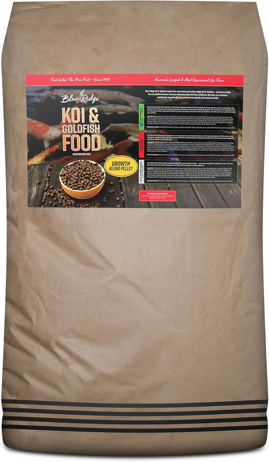Blue Ridge Koi Fish Food 50lb - Koi Food 3/16” Large and Mini Blend ...