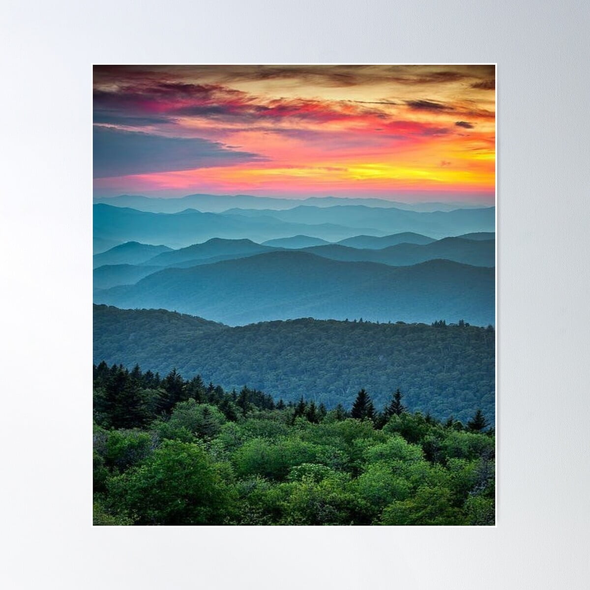 Blue Ridge Mountain Poster Wall Art, Modern Wall Decor For Living Room ...