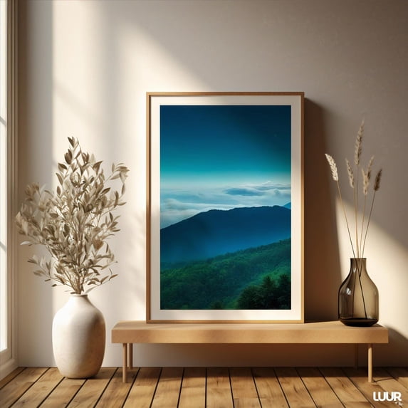 Blue Ridge Mountains Abstract Blue Green Wall Art, Unframed Paper Print ...