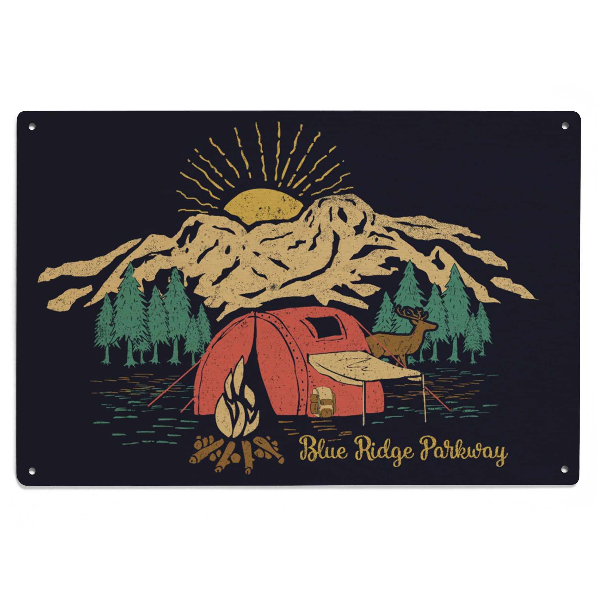 Blue Ridge Parkway, Camping Scene Birch Wood Wall Sign (6x9 Rustic Home ...