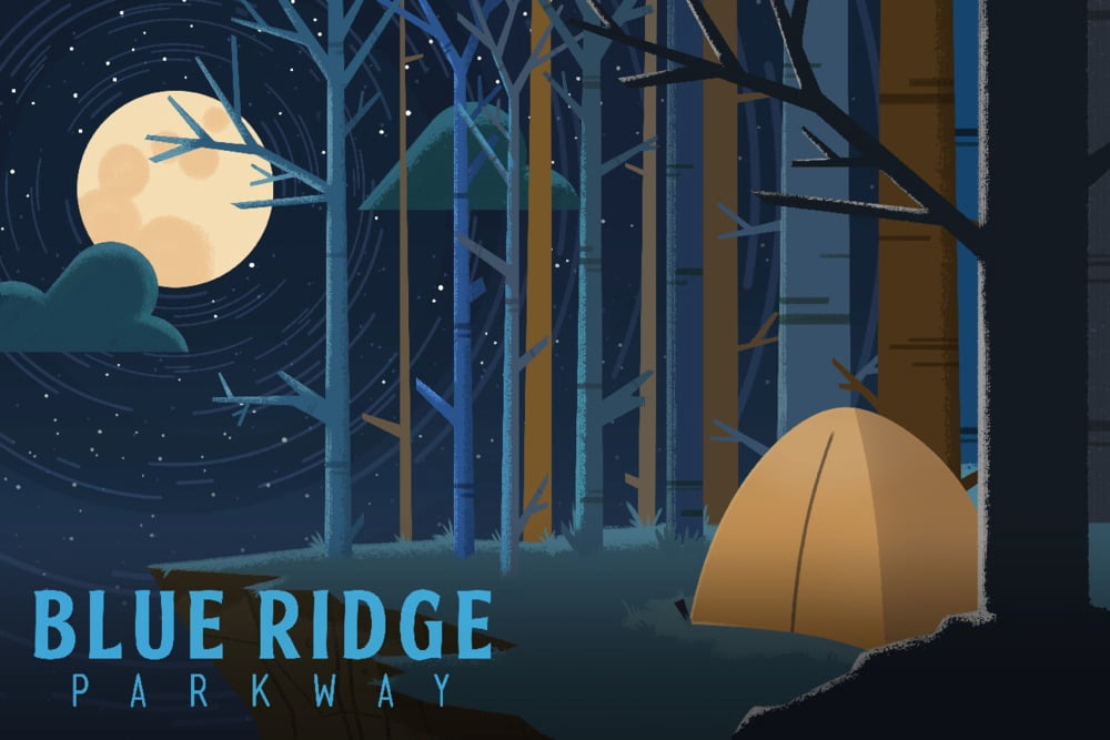 Blue Ridge Parkway, Camping by Cliffside, Pop Sky (36x54 Giclee Gallery ...
