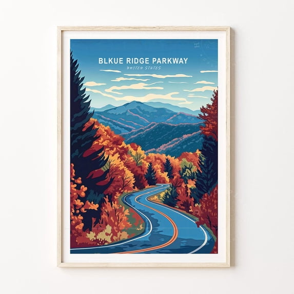 Blue Ridge Parkway United States Minimalist Cityscape, Unframed Paper ...