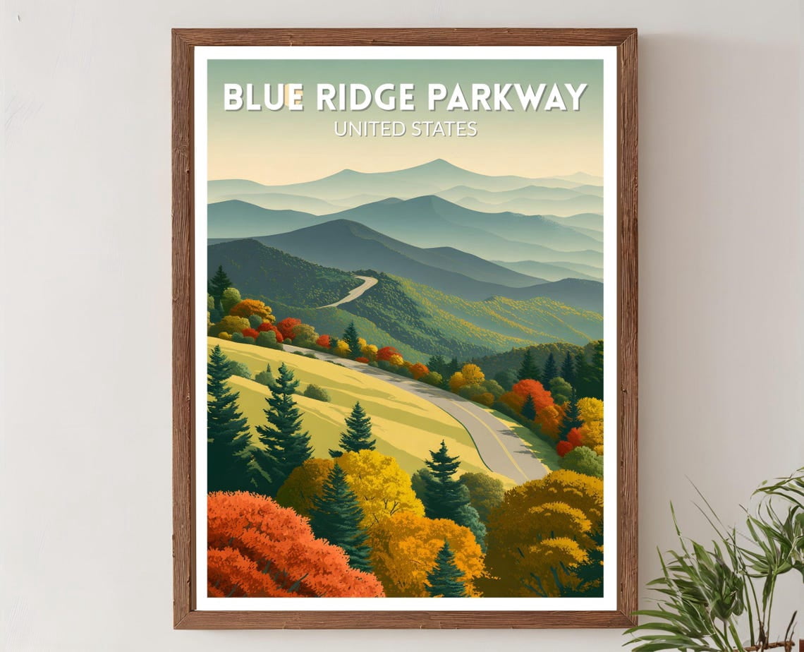 Blue Ridge Parkway United States Retro Travel Mid Century Modern ...