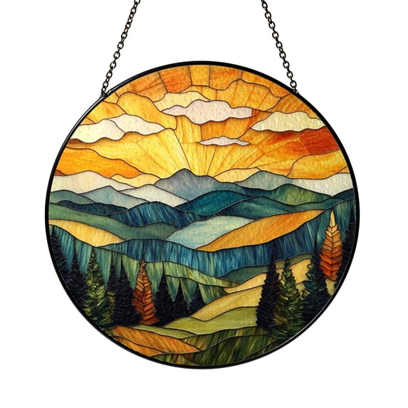 Blue Ridge Scenic Mountain Stained Glass Style Suncatcher Panel, Nature ...