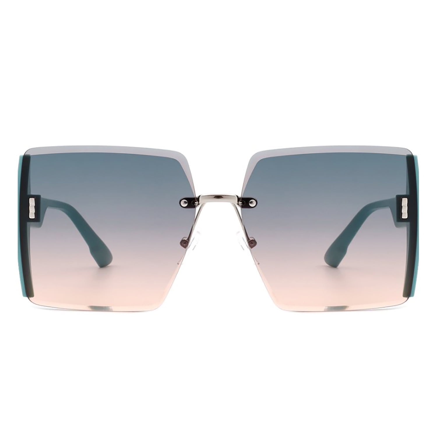 Blue Rimless Wide Square Sunglasses, UV Protection Blue-Pink Gradient ...