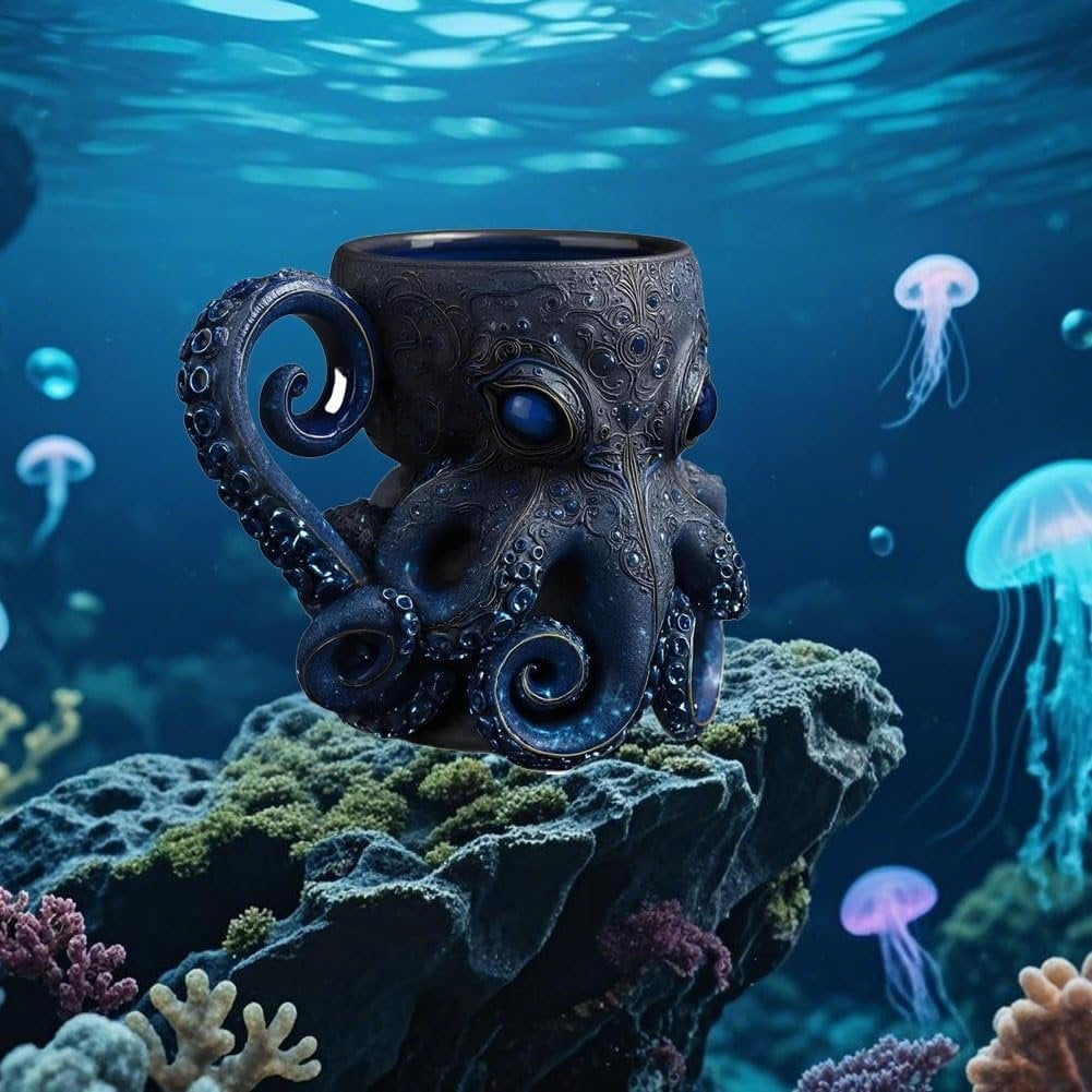 Blue Ring Octopus Cup Novelty 3D Handmade Octopus Cup with Big Eyes and ...