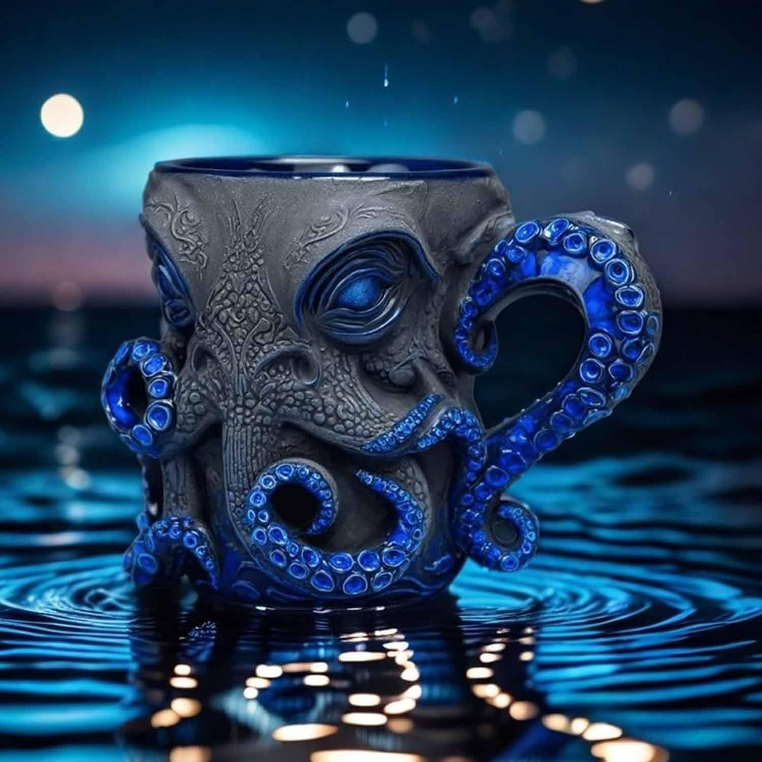 Blue Ring Octopus Cup Novelty 3D Handmade Octopus Cup with Big Eyes and ...