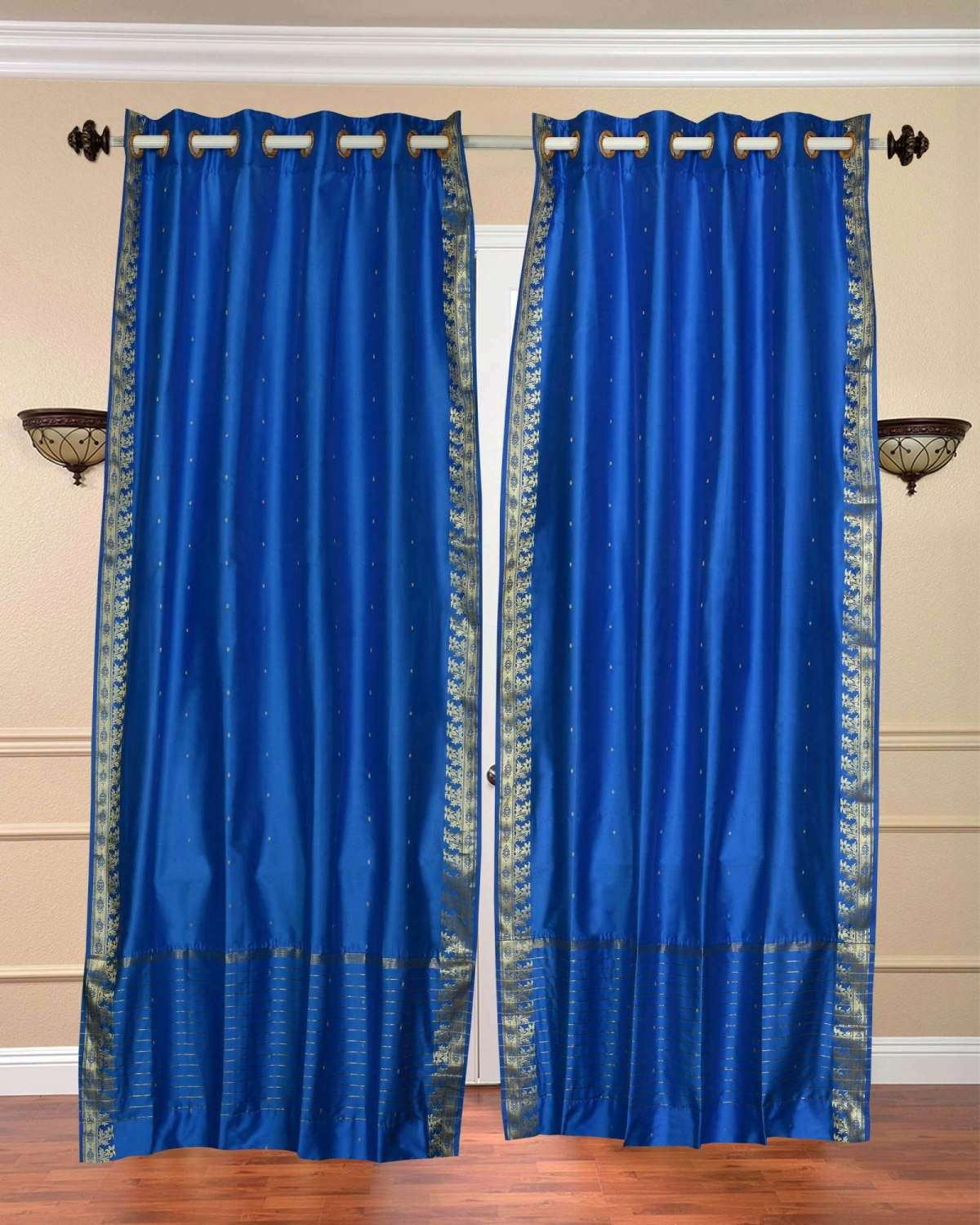 Blue Ring Top Sheer Sari Curtain / Drape / Panel - 80W x 108L - Piece ...