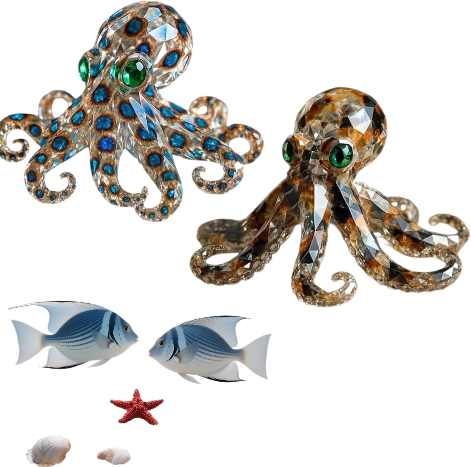 Blue-Ringed Octopus Figurine, Handmade Resin Crystal Marine Ornament ...