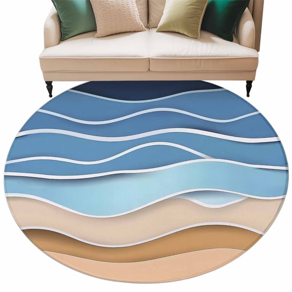 Blue Ripple Area Rug, Blue Wave Gradient Washable Large Circle Carpet ...
