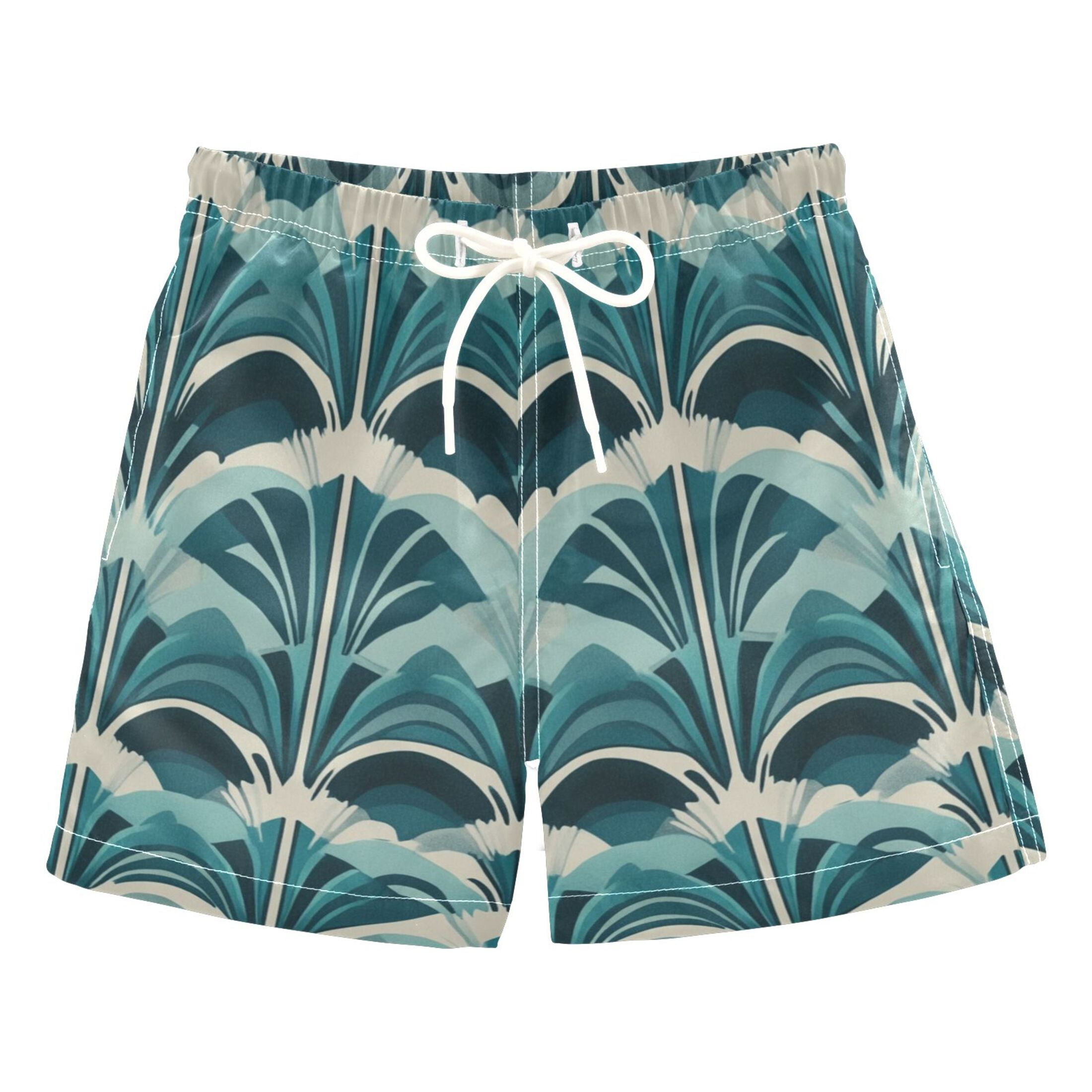 Blue Ripple Art Deco Wallpaper Pattern Boys Swim Trunks Quick Dry Boy ...