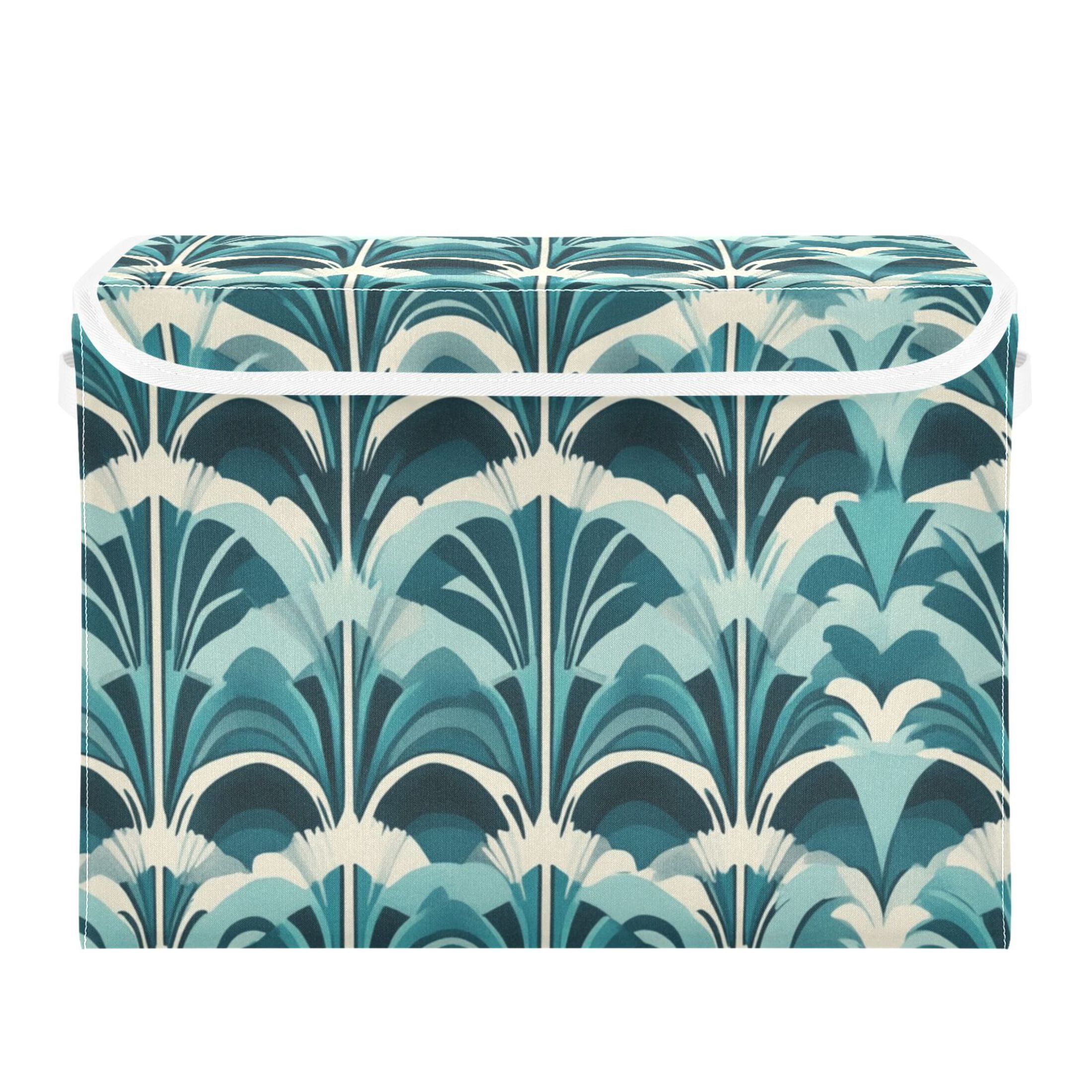 Blue Ripple Art Deco Wallpaper Pattern Large Storage Bins with Linen ...