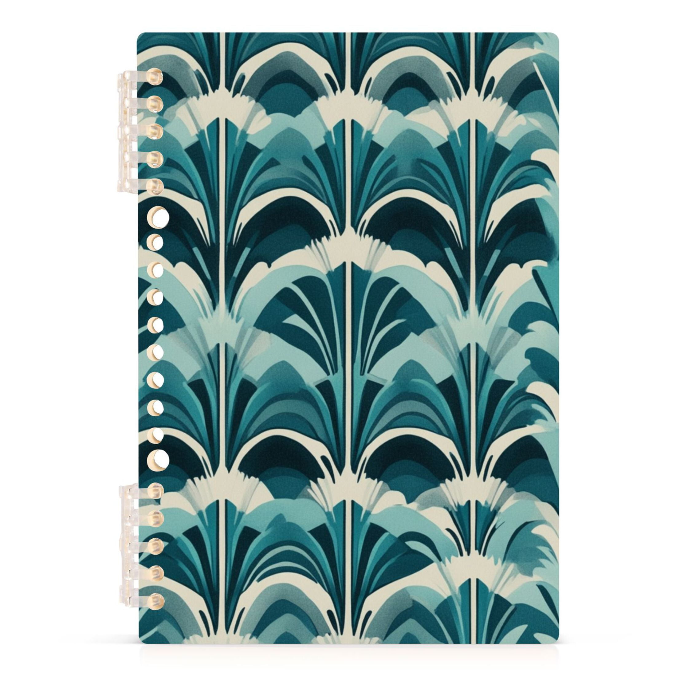 Blue Ripple Art Deco Wallpaper Pattern Lined Spiral Journal Notebook 60 ...