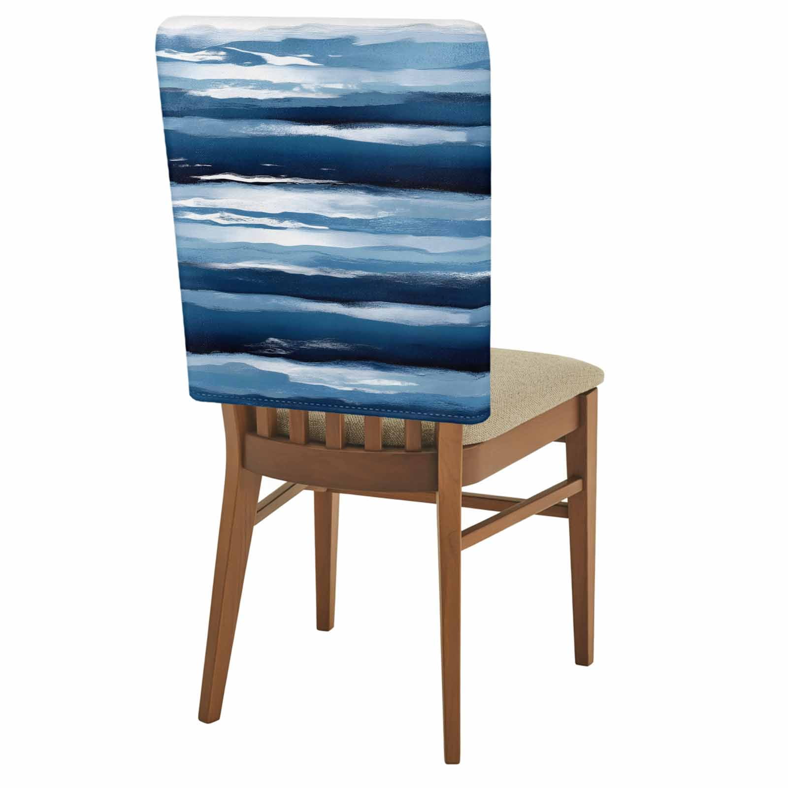Blue Ripple Chair Back Covers Set of 8, Watercolor Wave Stretch Dining ...
