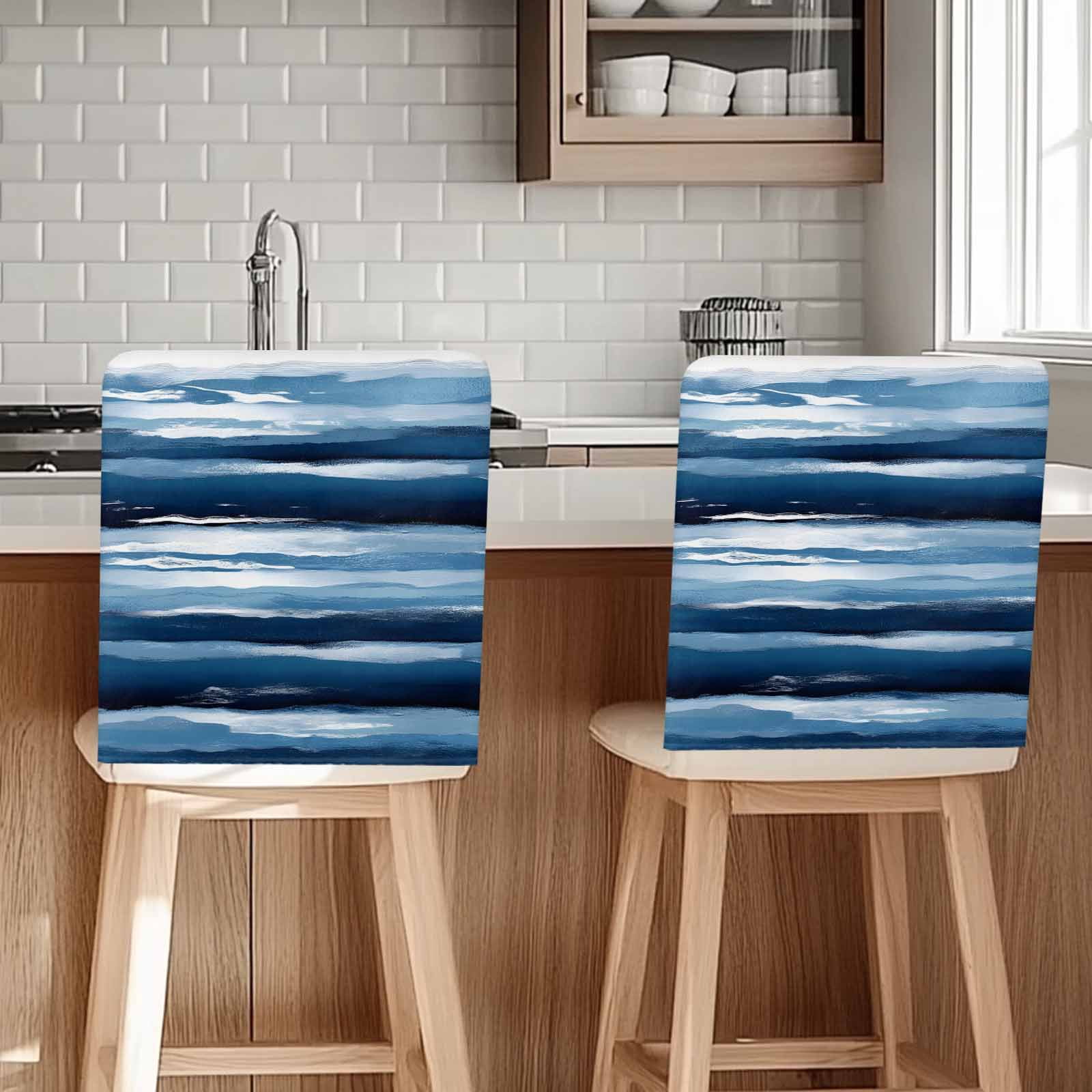 Blue Ripple Chair Covers Set of 8 Watercolor Wave Chair Back Covers ...