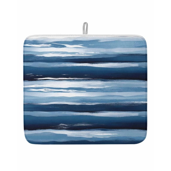 Blue Ripple Dish Drying Mat 16x18 inch Watercolor Wave Abstract Ocean ...