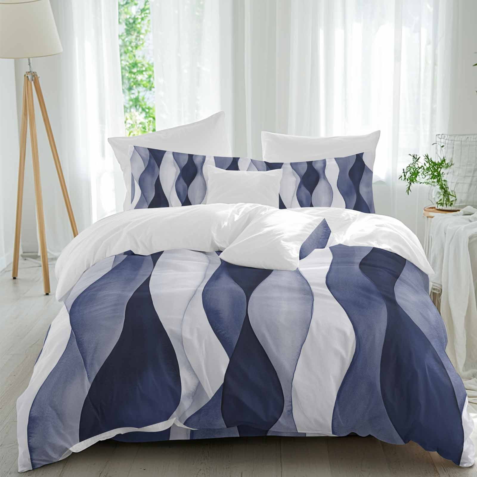 Blue Ripple Duvet Cover Set Full Size Abstract Gradient Watercolor ...