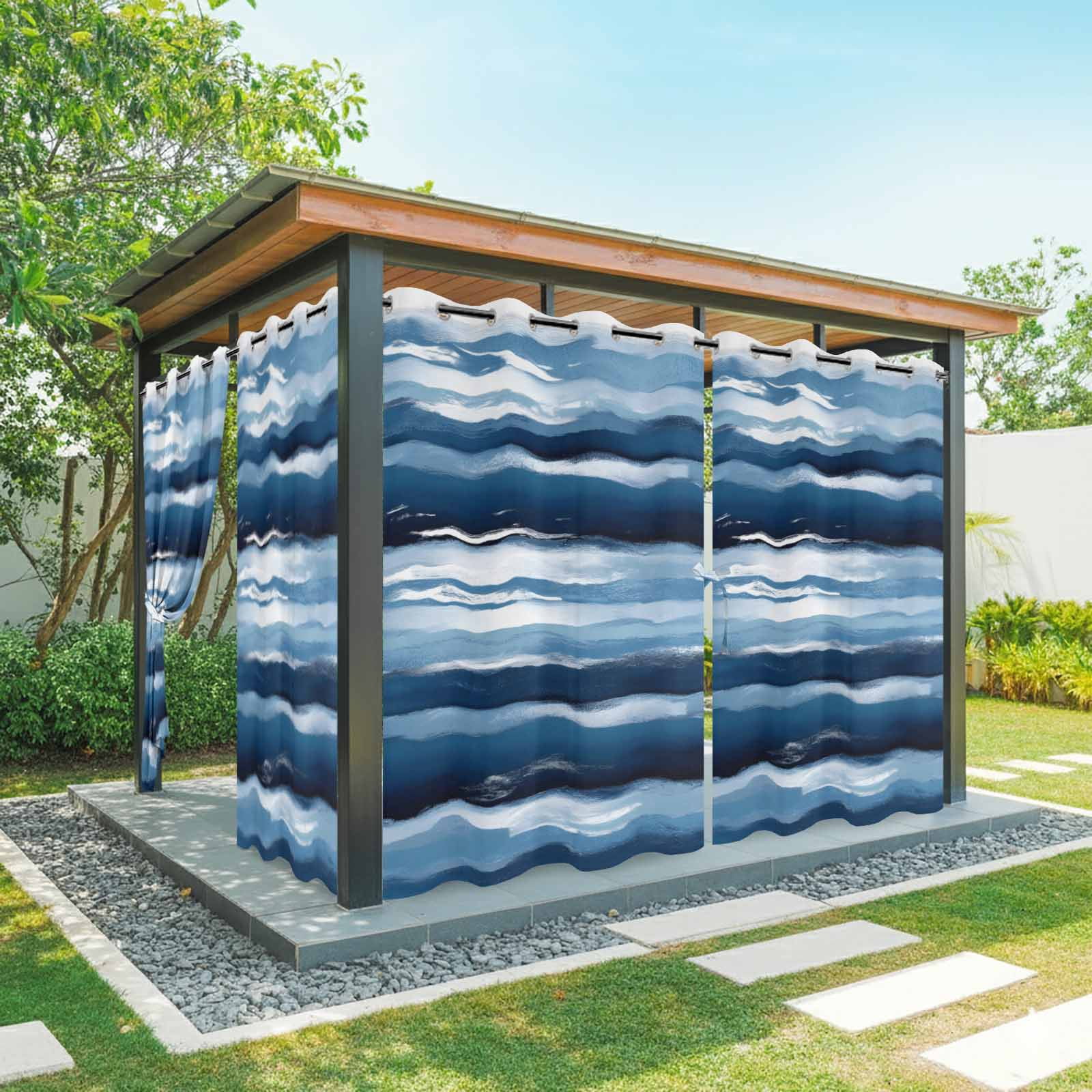 Blue Ripple Outdoor Curtains for Patio Waterproof, Watercolor Wave ...