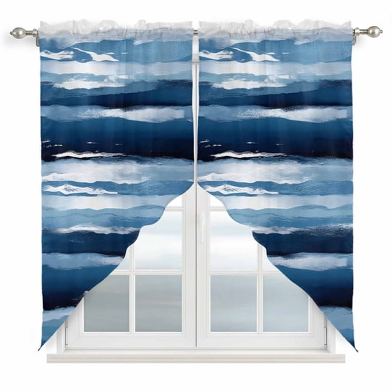 Blue Ripple Swag Valances for Windows 36 inches Long, Watercolor Wave ...