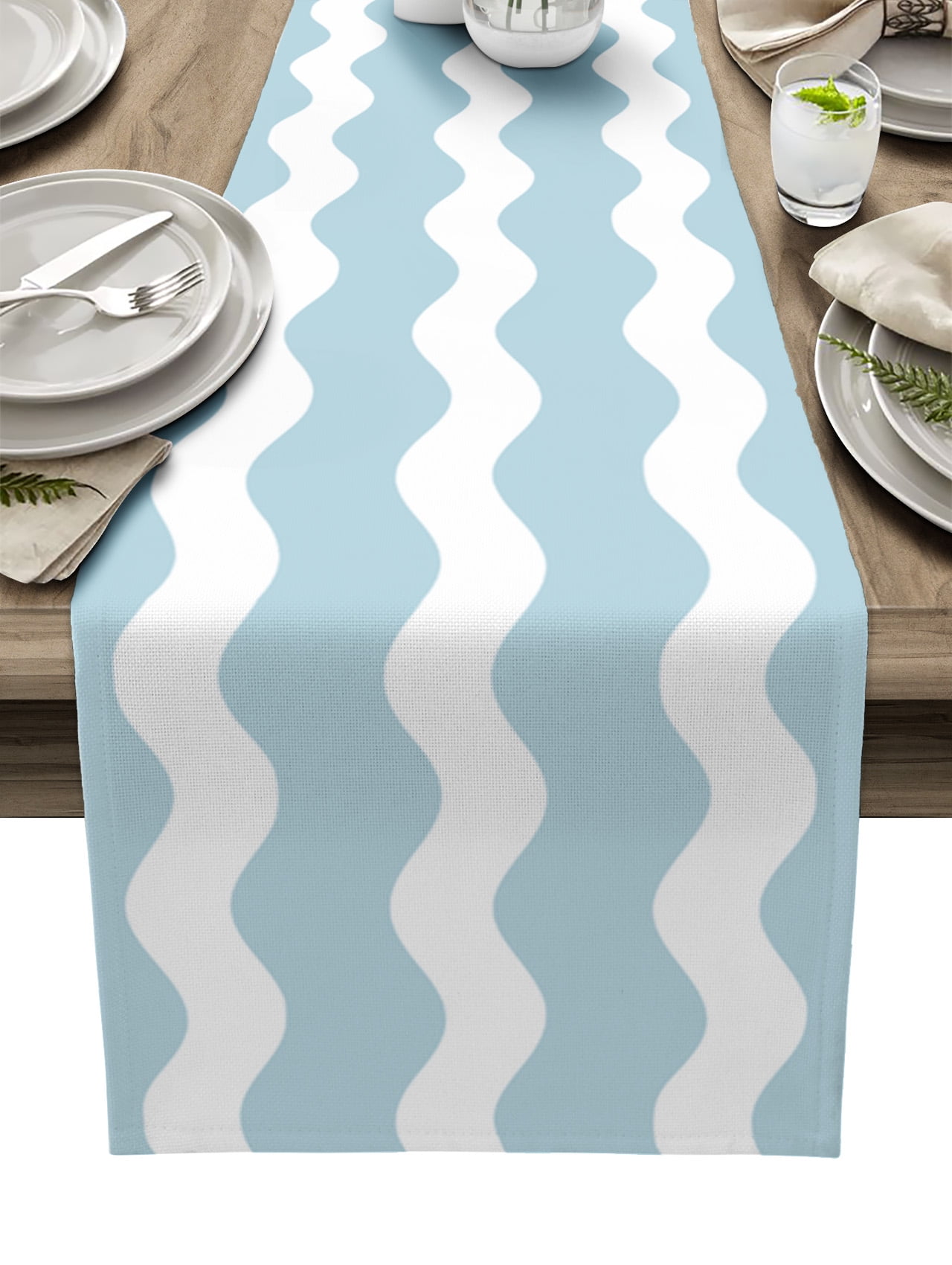 Blue Ripple Table Runner 36 Inches, Simple Blue White Waves Aesthetics ...