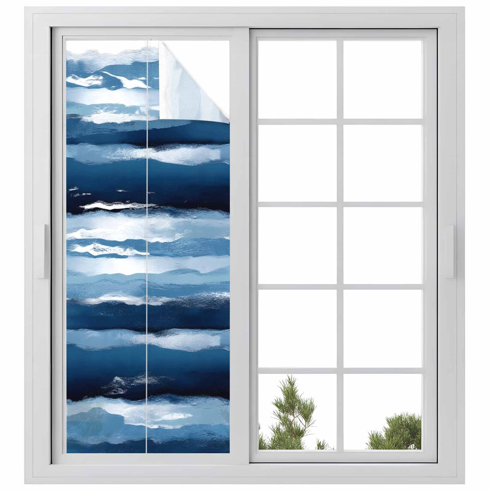 Blue Ripple Window Privacy Film Watercolor Wave Abstract Ocean ...