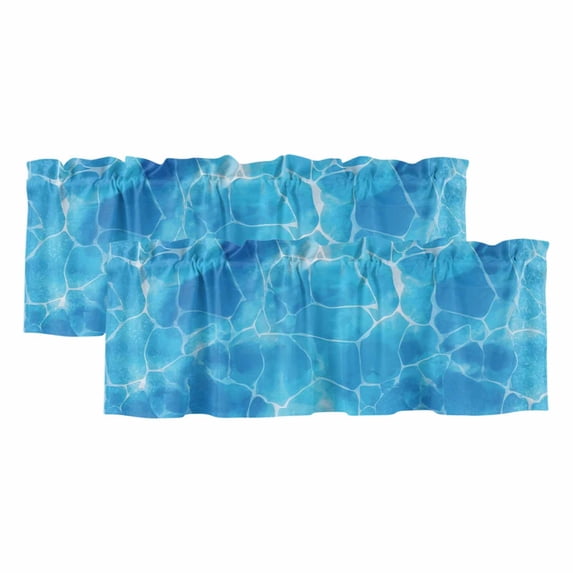 Blue Ripples 2 Panels Kitchen Valance, Watercolor Ocean Water Summer ...