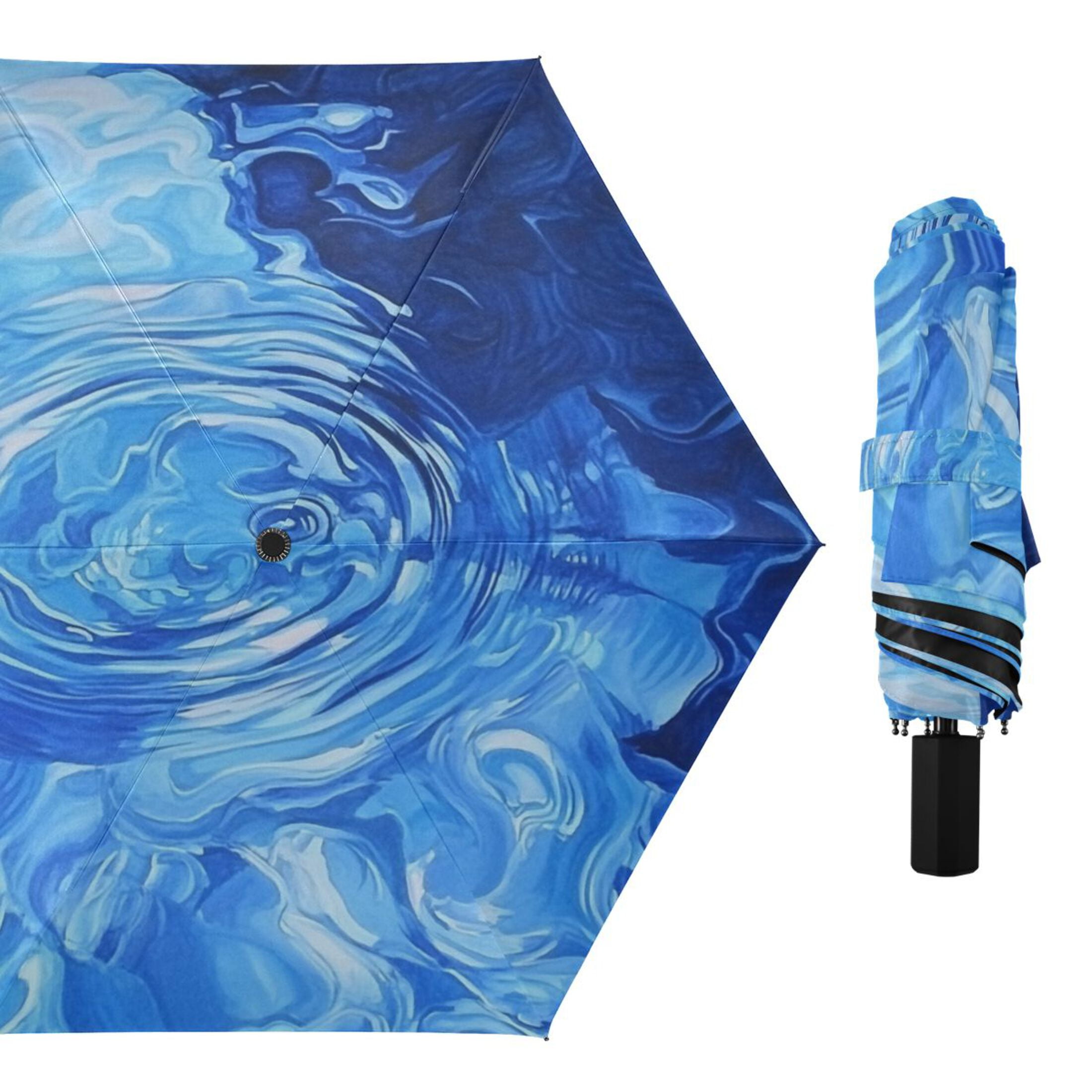 Blue Ripples Hand Drawn All Weather Umbrella Triple Folding Parasol 6 ...