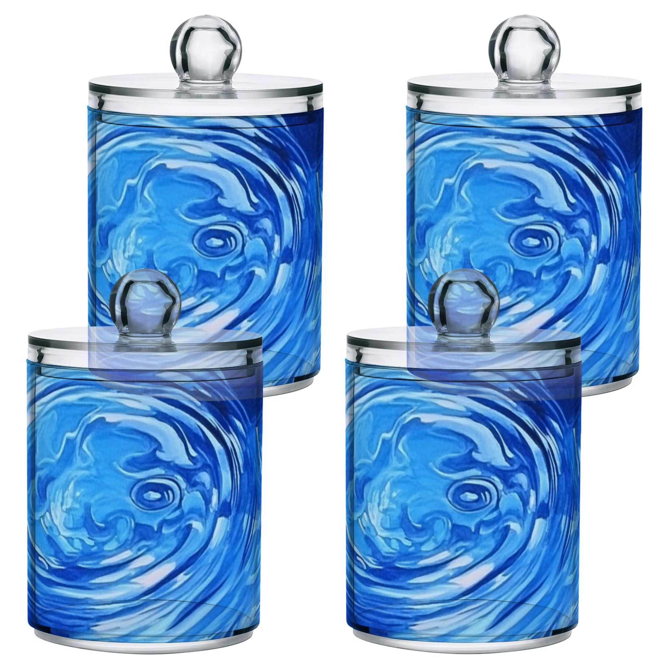 Blue Ripples Hand Drawn Translucent Plastic Cans Storage Canisters with ...