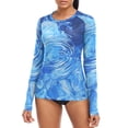 Blue Ripples Hand Drawn Women's Rash Guard Shirts UPF 50+ Sun ...