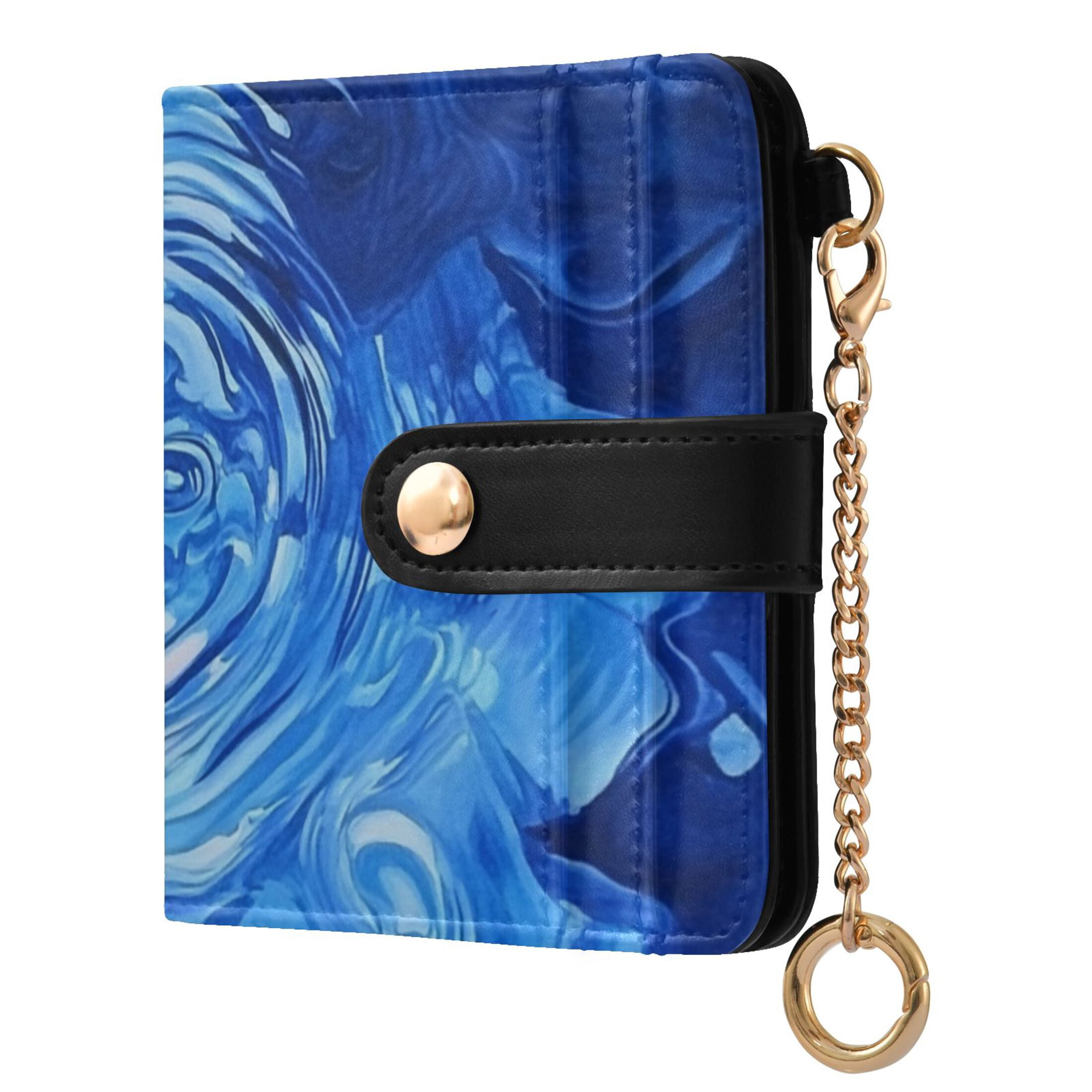 Blue Ripples Hand Drawn Women's Wallet PU Leather Card Cases RFID ...