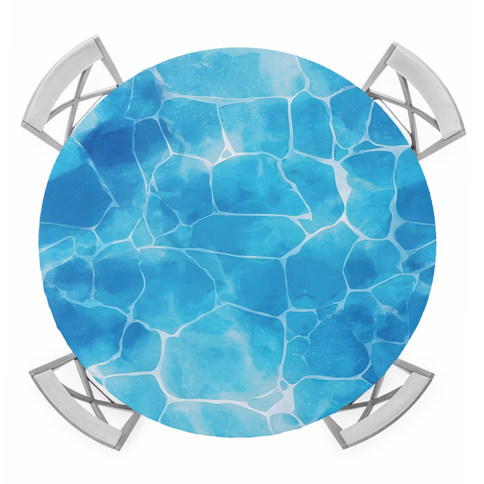 Blue Ripples Round Table Cover, Watercolor Ocean Water Summer Coastal ...