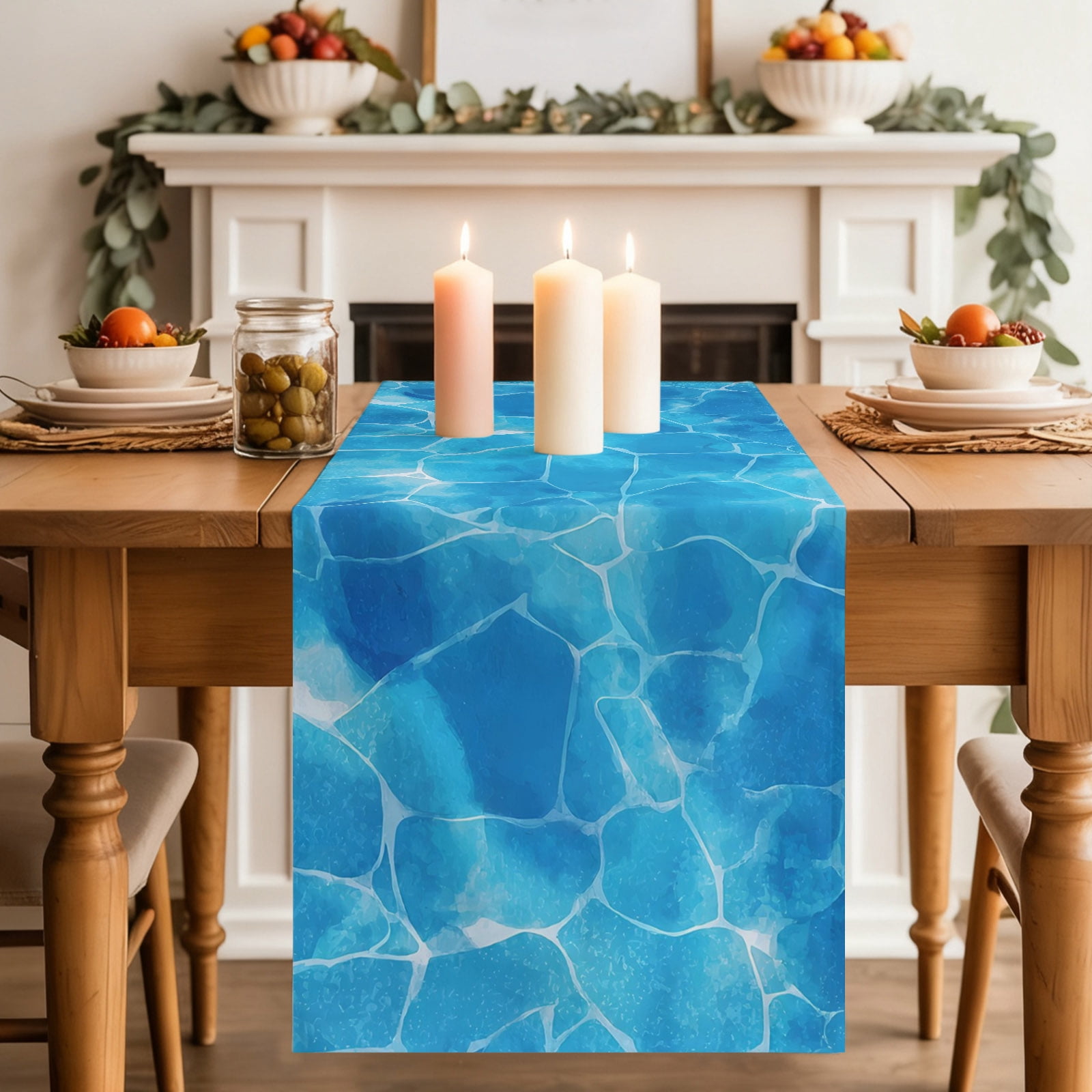 Blue Ripples Table Runner 13x72 Inch Watercolor Ocean Water Summer ...