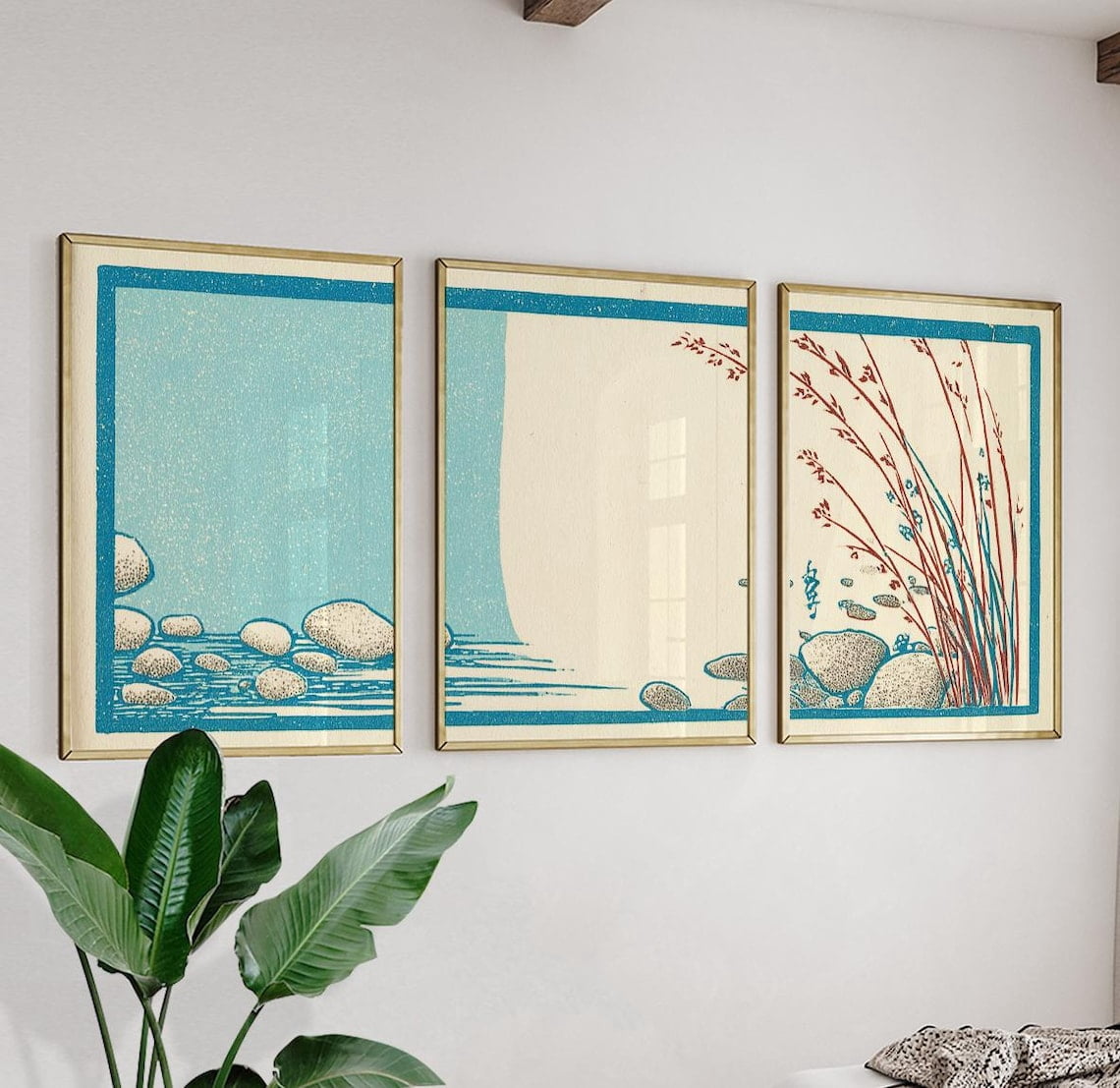 Blue River Landscape Minimalist Nature Triptych Art Set 3 Unframed ...