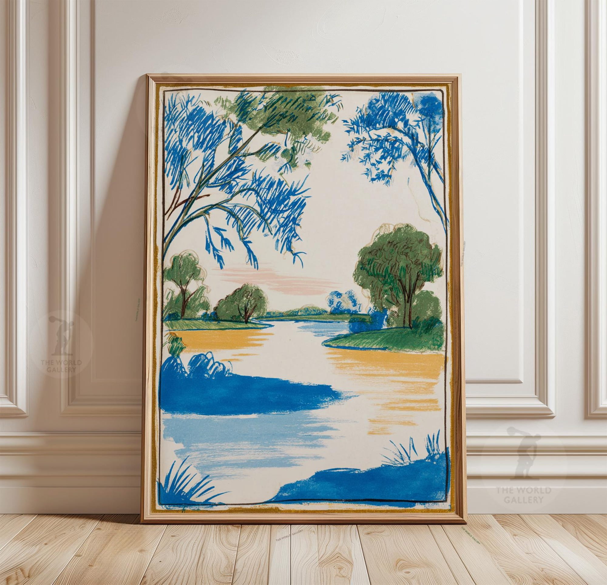 Blue River Landscape Poster Scenic Nature Wall Art Minimalist Paper ...