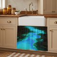 Blue River Small Cabinet Curtains 10"W x 11"L, Farmhouse Turquoise Cyan ...