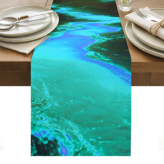 Blue River Table Runner Farmhouse Turquoise Cyan Liquid Nature Scene ...