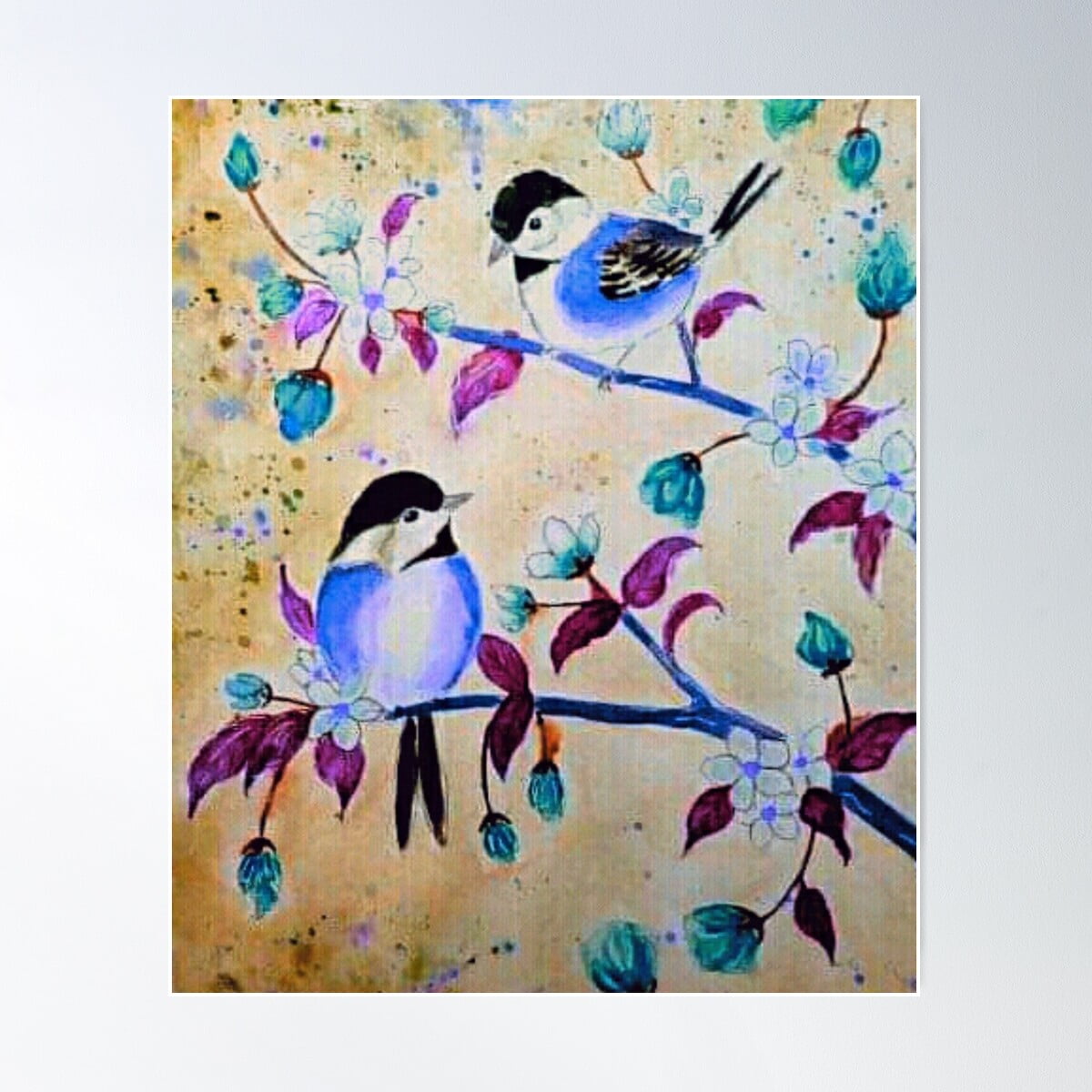 Blue Robin Birds Watercolor Painting Poster Wall Art, Modern Wall Decor ...