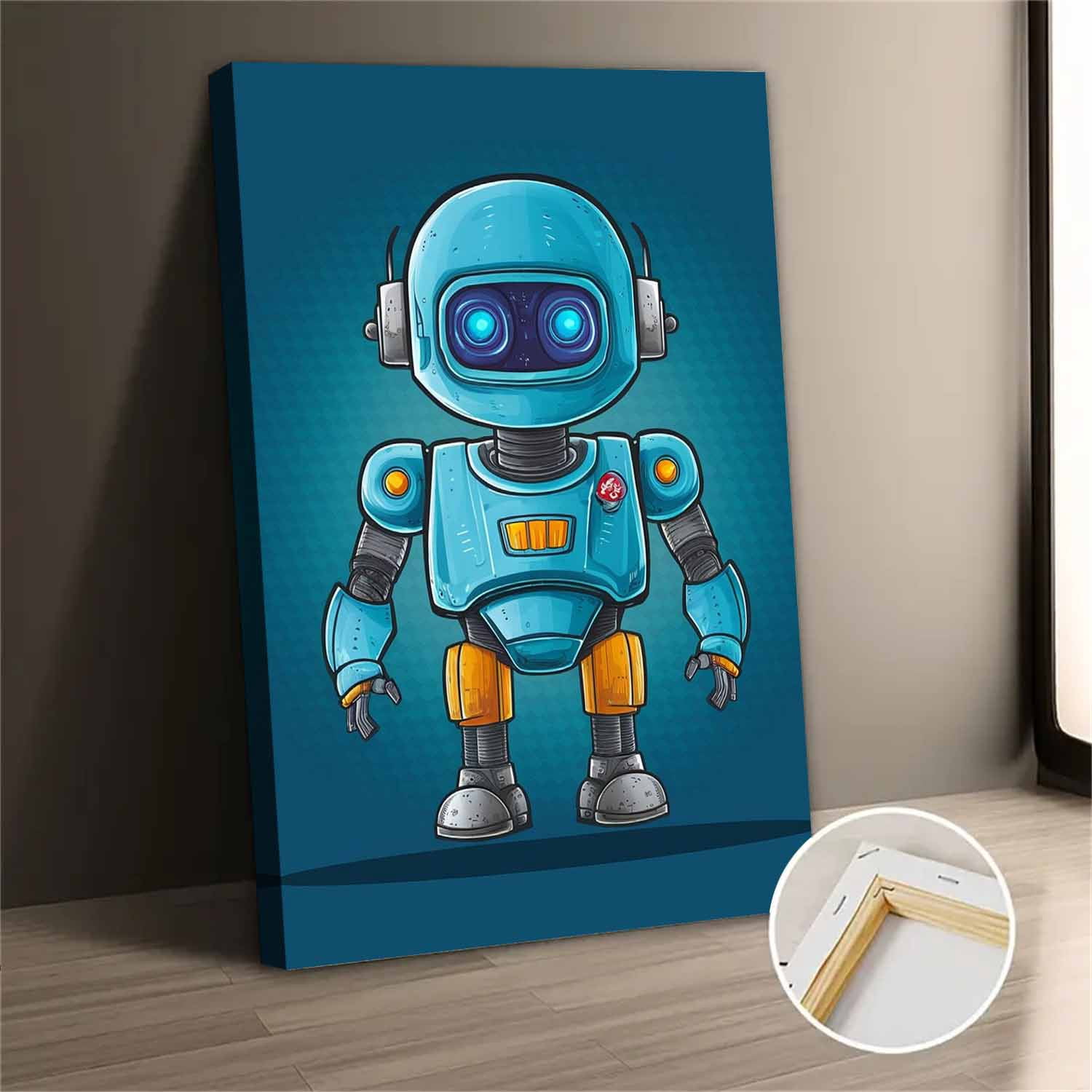 Blue Robot Canvas Wall Art, Modern Aesthetic Decoration Print For ...