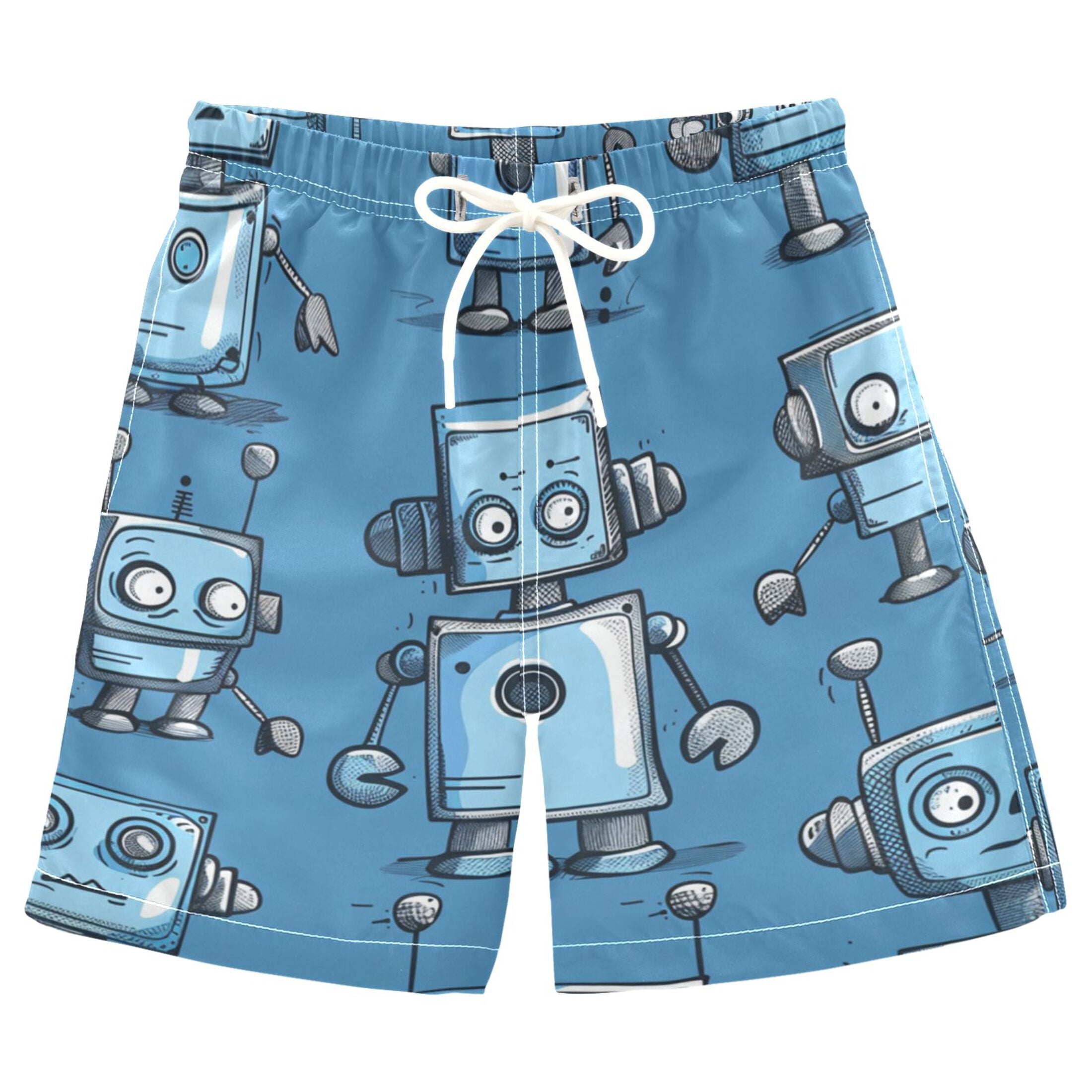 Blue Robots Cartoon Boys' Beach Pants Board Shorts Swim Trunks Bathing ...