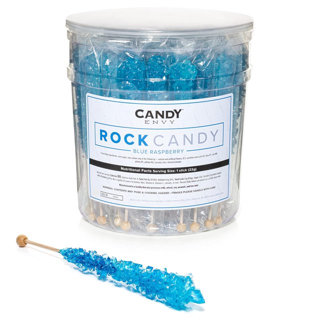 Blue Rock Candy Sugar Sticks - Blue Raspberry Flavored - 36 Indiv ...