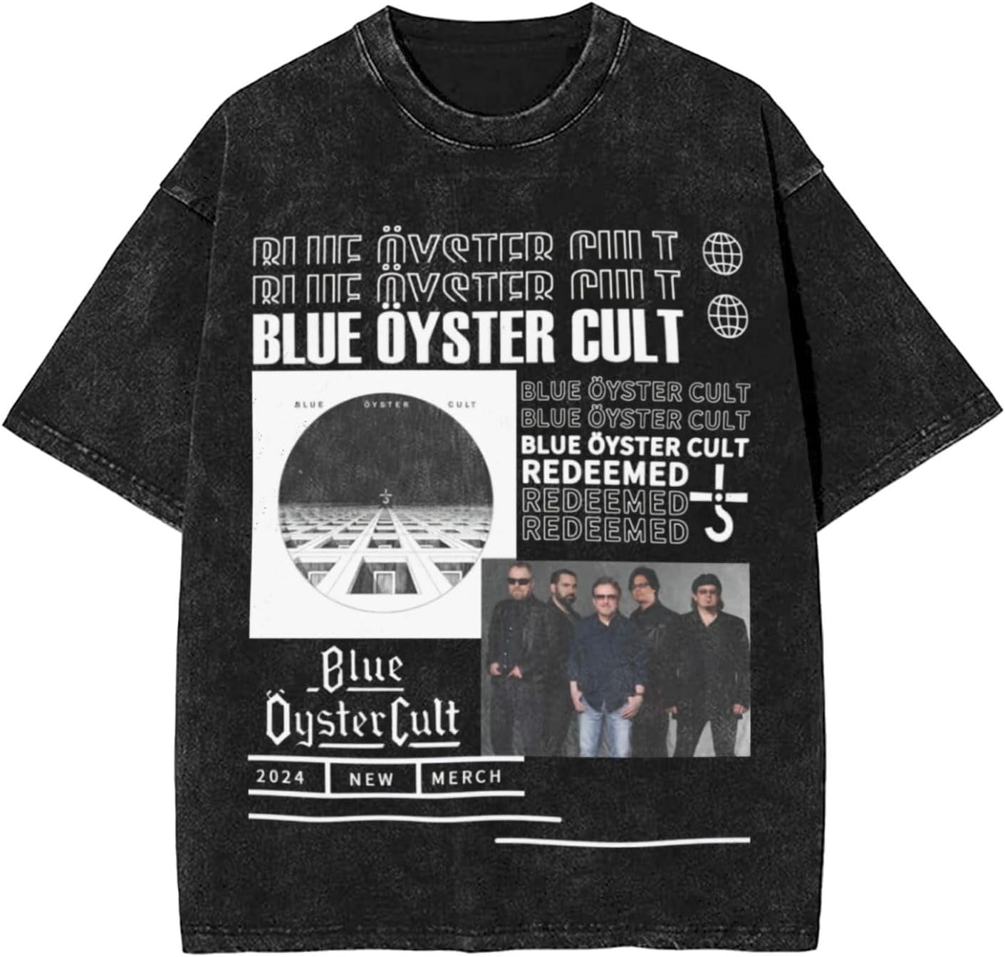 Blue Rock Oyster Music Cult Band Vintage Oversized T Shirt Casual Crew ...