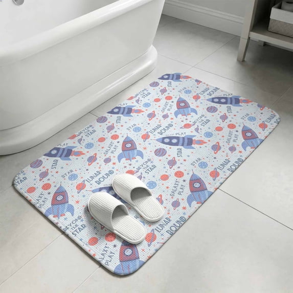Blue Rocket Bathroom Rugs Non Slip Washable Bath Mat Absorbent Low Pile ...