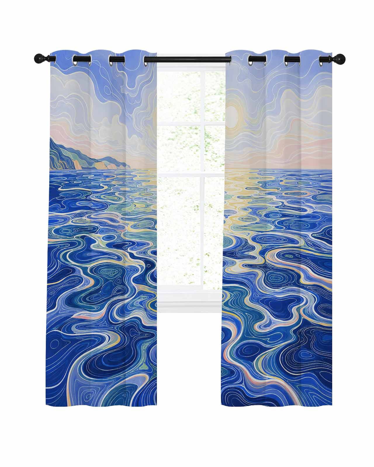 Blue Rolling Ocean Waves Blackout Curtains for Bedroom Living Room ...