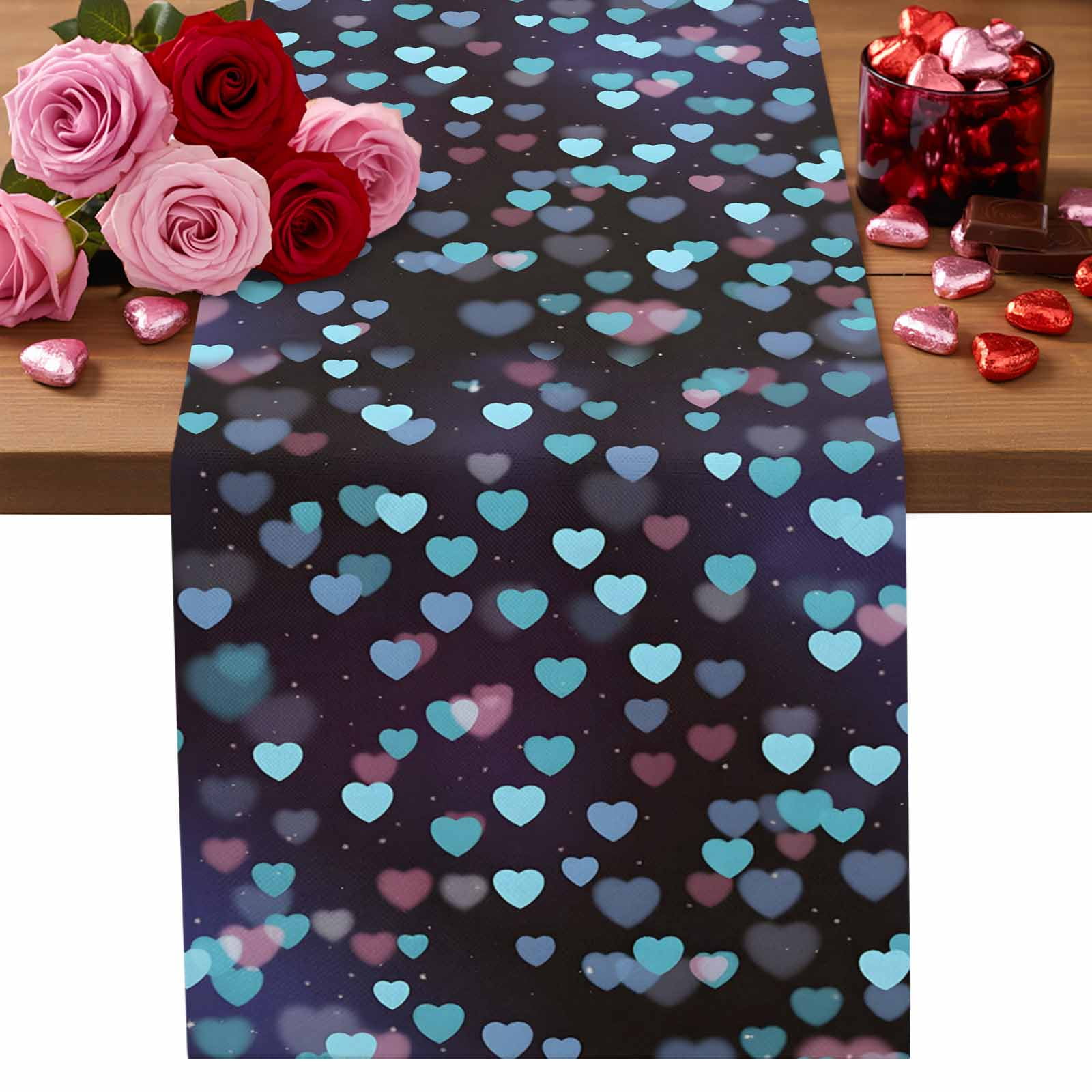 Blue Romantic Love Cotton Linen Table Runner Valentine's Day Dining ...