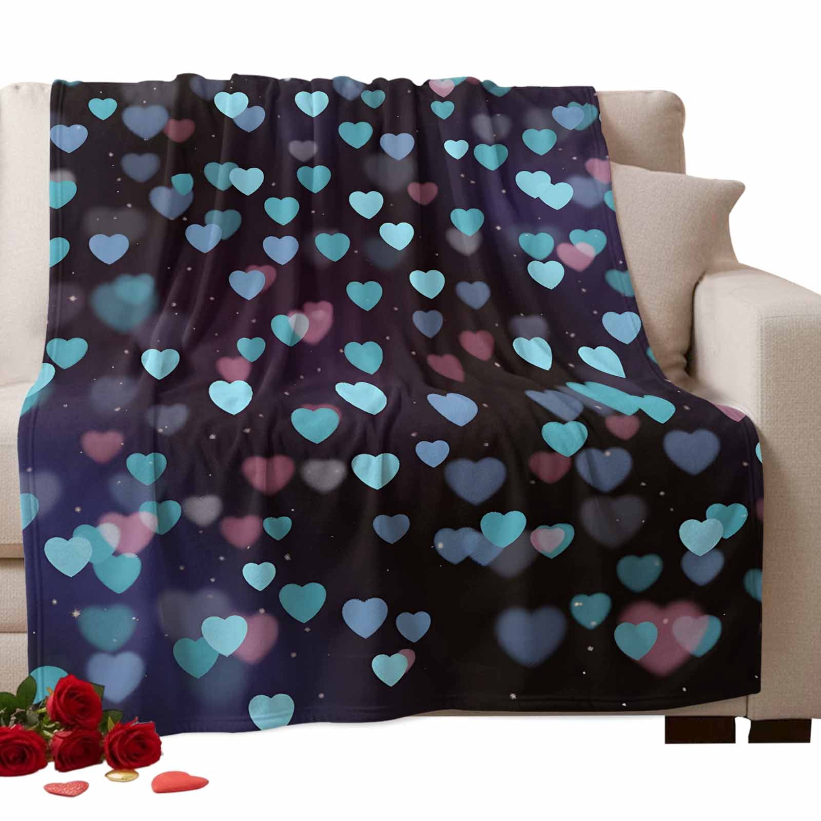 Blue Romantic Love Fleece Throw Blanket Lightweight Valentine's Day ...