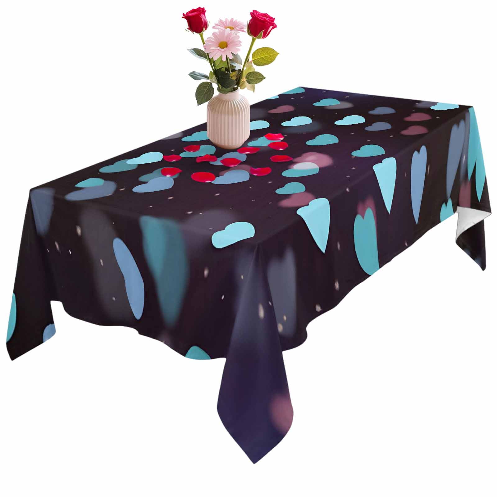 Blue Romantic Love Rectangle Tablecloth Valentine's Day Waterproof ...